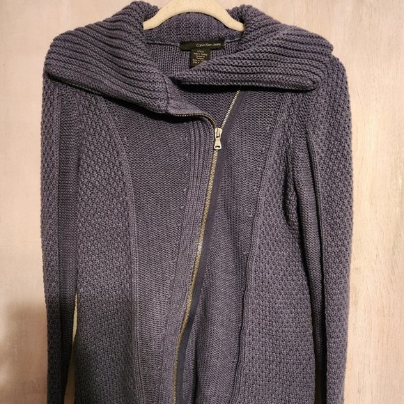 Calvin Klein | Sweaters | Calvin Klein Asymmetric Zip Front Crochet ...